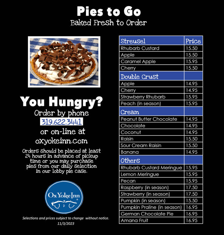 Pies to Go - Ox Yoke Inn, Amana Colonies Best Restaurant